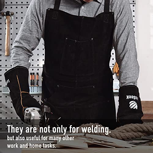 Leather Work Apron with Gloves - 6 Tool Pockets for Men& Women - Welding Apron - Ideal for Woodworking, Blacksmithing, Gardeners, Mechanics, BBQ - Adjustable M to XXXL