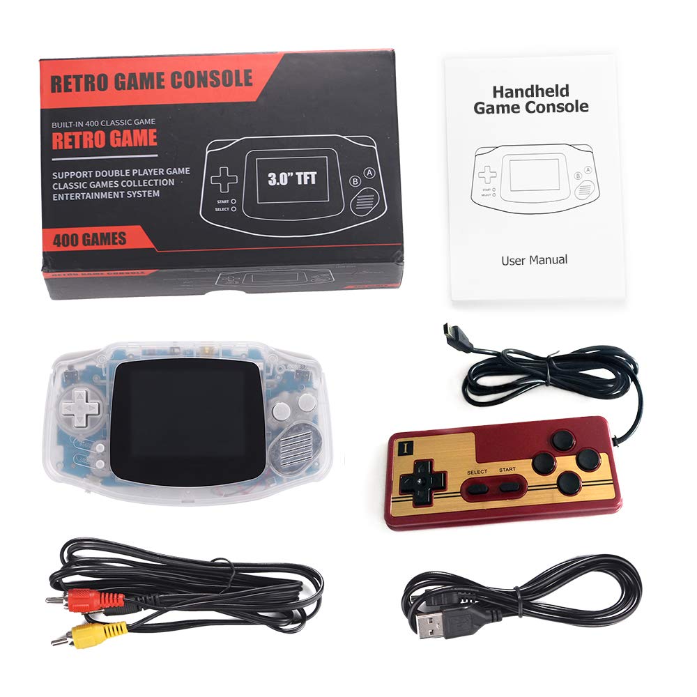 DREAMHAX Two Players Retro Game Console + Game Pad, with 2.8 Inch Screen 400 Retro Games, Double Players Rechargeable TV Connectable, Handheld Game Console Video Games (White)