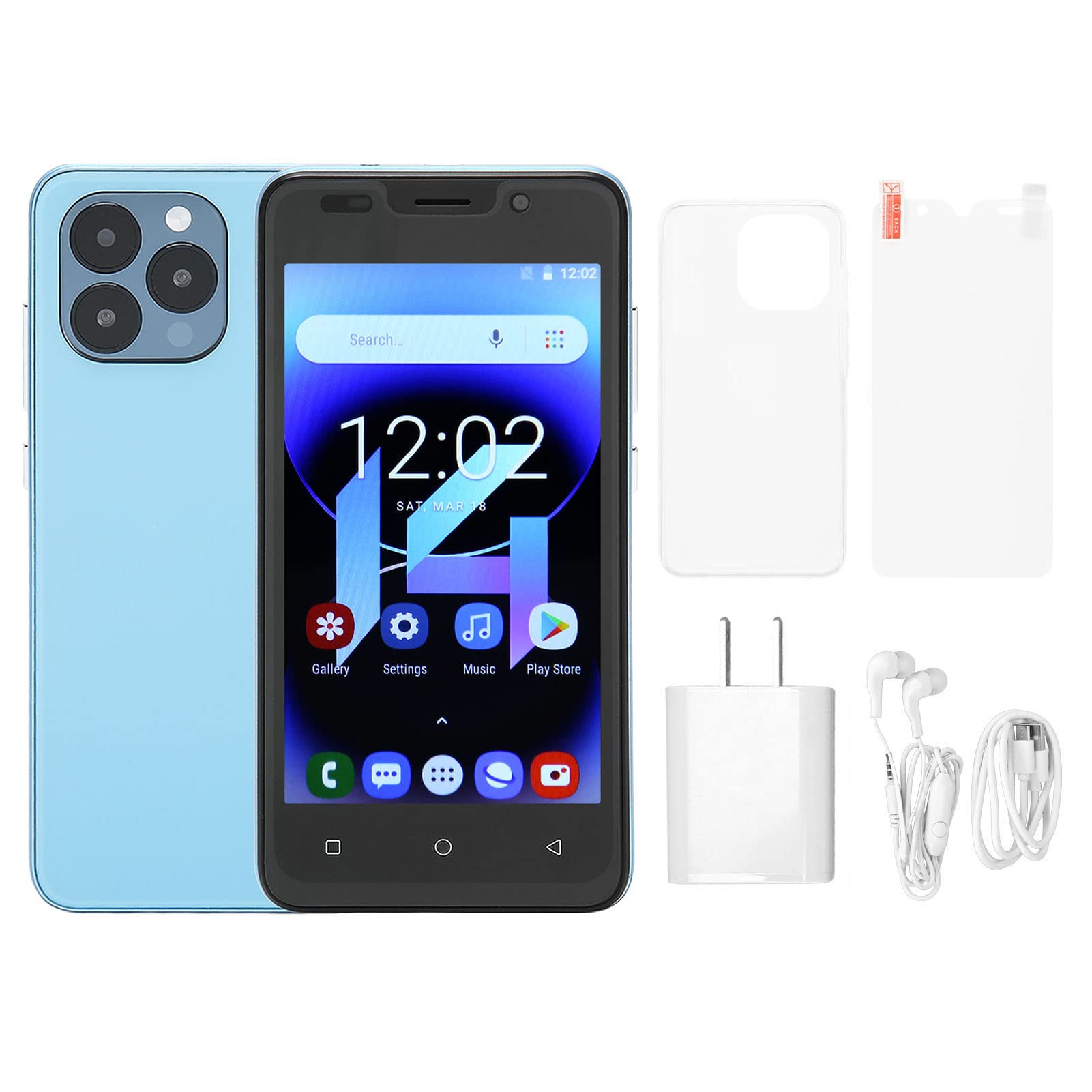 ANGGREK 14 Pro Max Smartphone 5.0 Inch 3G Network 4GB RAM 32GB for Android 10 Mobile Phone 100β240V Blue (US Plug)