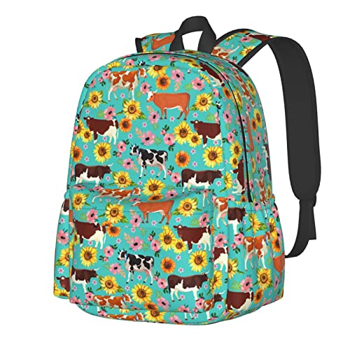 Biunnru Cow Sunflower Flower Travel Backpacks 15 In Cartoon Backpacks For Laptop Backpack