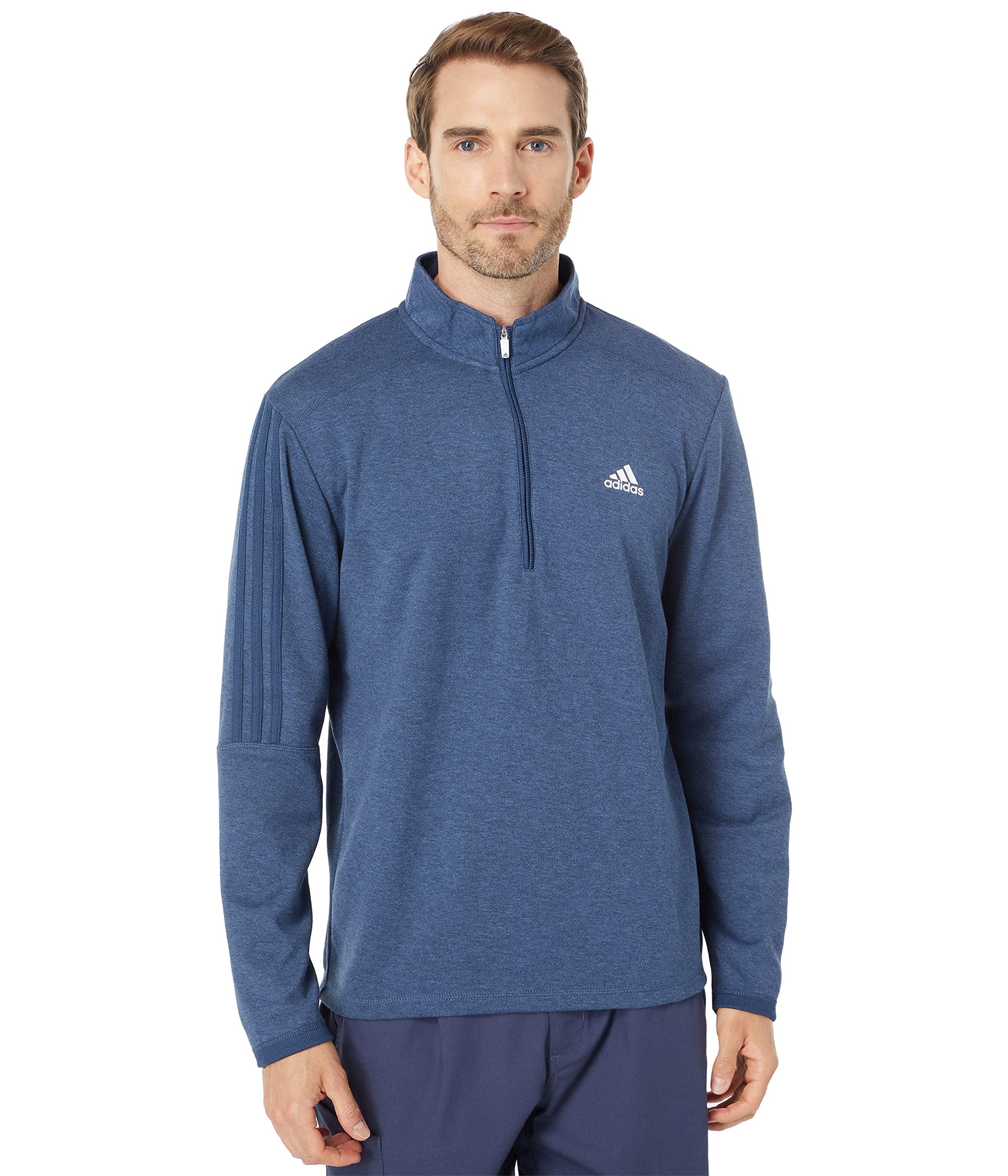 adidas Golf Men's 3-Stripes Recycled Polyester Quarter Zip Pullover, Navy, Large