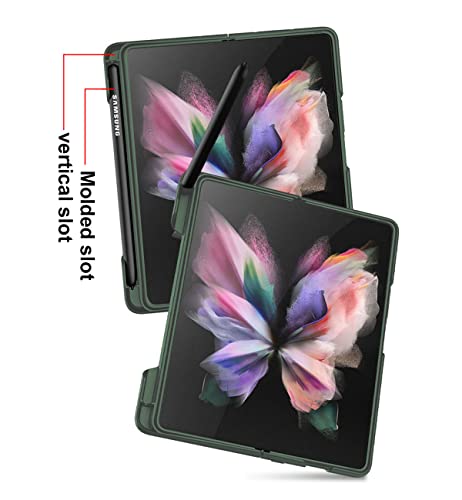 Hualele Case for Samsung Galaxy Z Fold 3 Full Body [with Built-in Pen Holder] Hard PC Ultra Slim Anti-Scratches Shockproof Protective Phone Case for Samsung Galaxy Z Fold 3-Green