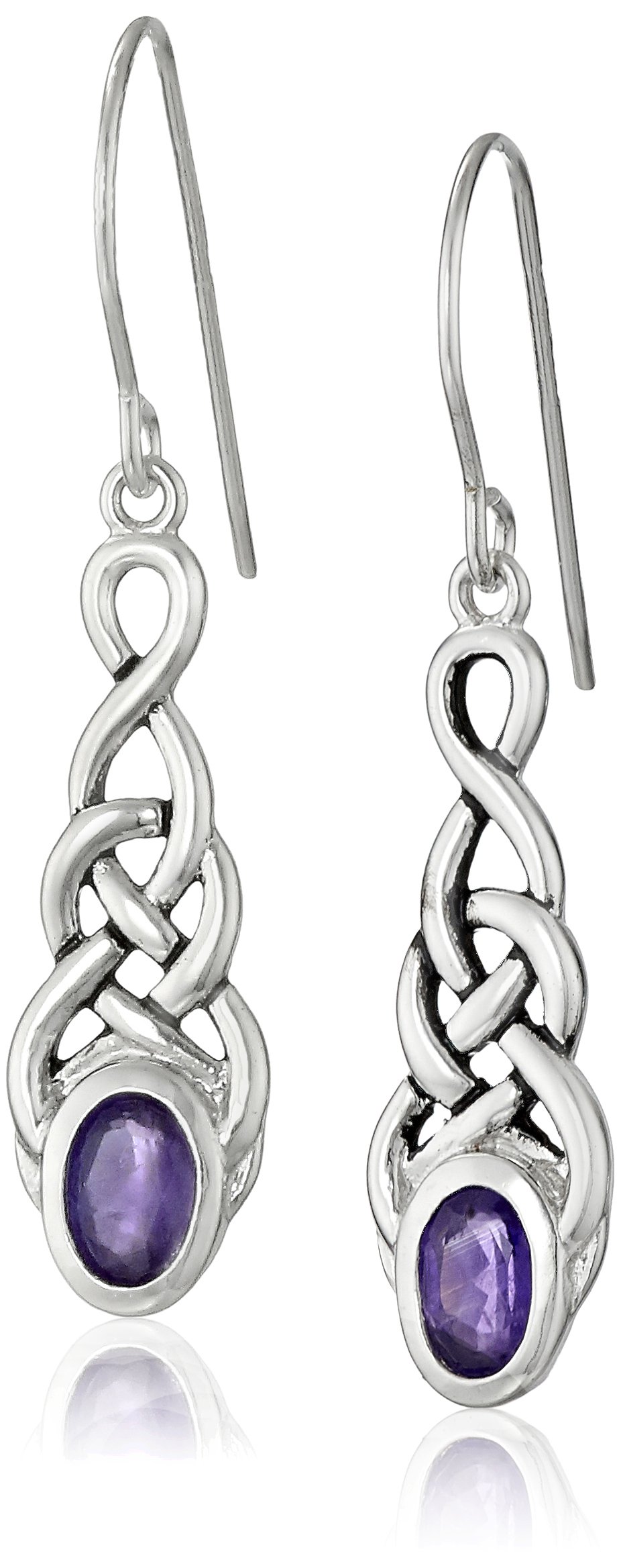 Amazon Collection Sterling Silver Genuine African Amethyst Celtic Knot Linear Drop Earrings