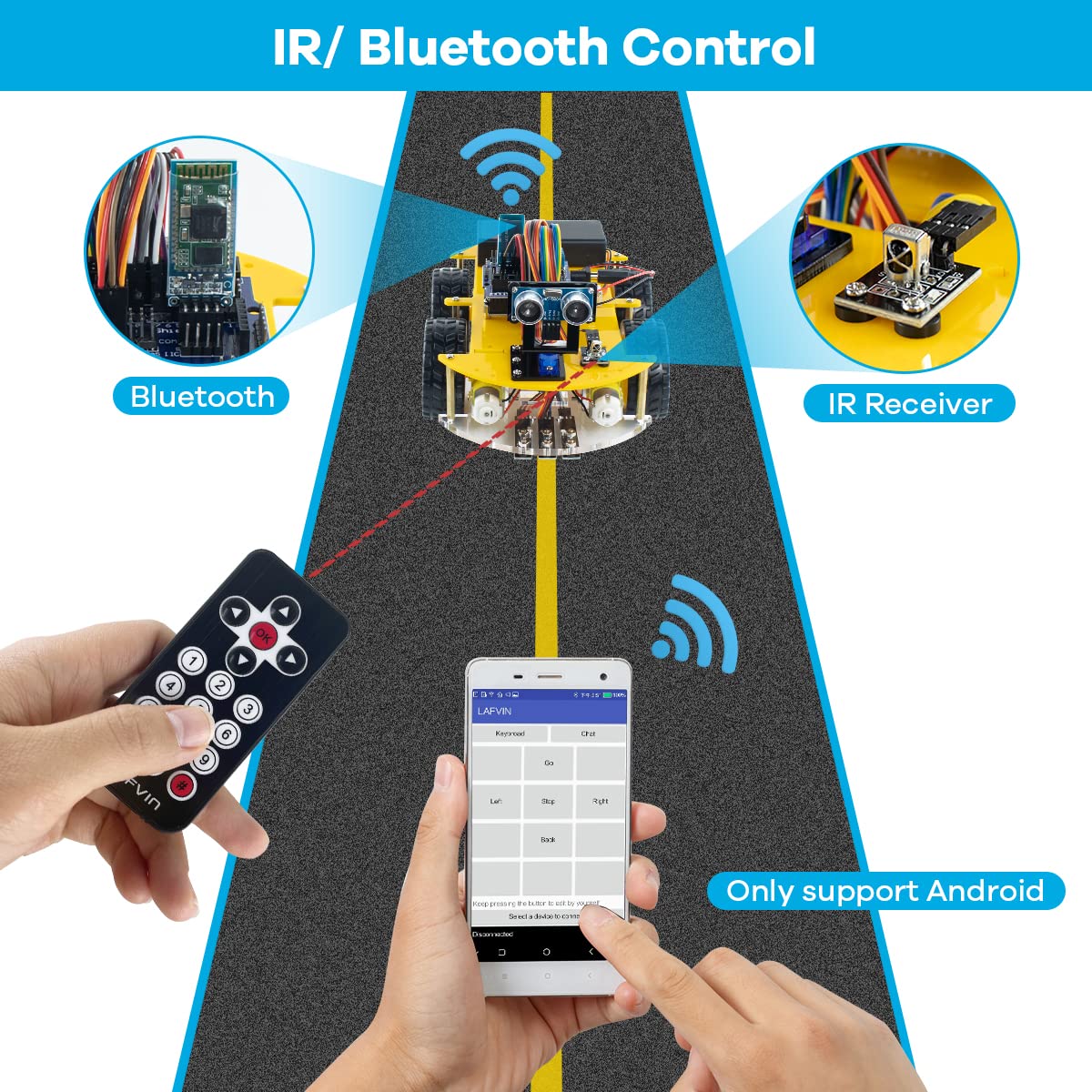 LAFVIN Smart Robot Car Kit Include Ultrasonic Sensor,R3 Board Compatible with Arduino IDE with Tutorial