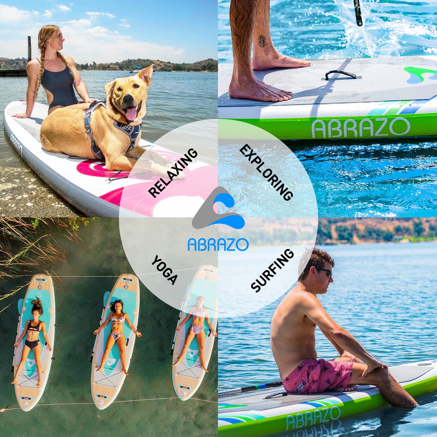 Abrazo Inflatable Stand Up Paddle Board for Adults - Durable, Thick and Slip Resistant Paddle Board with SUP Accessories: Paddle, Patch Repair Kit, Hand Pump, SUP Leash, and SUP Backpack