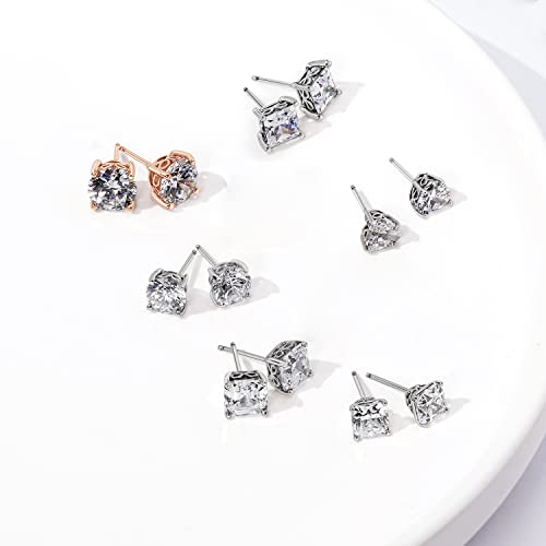 Amazon Collection Platinum Plated Sterling Silver Heart-Shape Stud Earrings made with Infinite Elements Cubic Zirconia