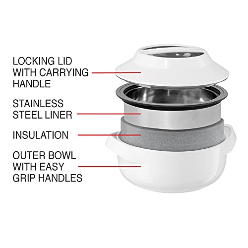 Oggi Plastic Microwavable Insulated Serving Bowl - 2.3 quart, 2.6, White