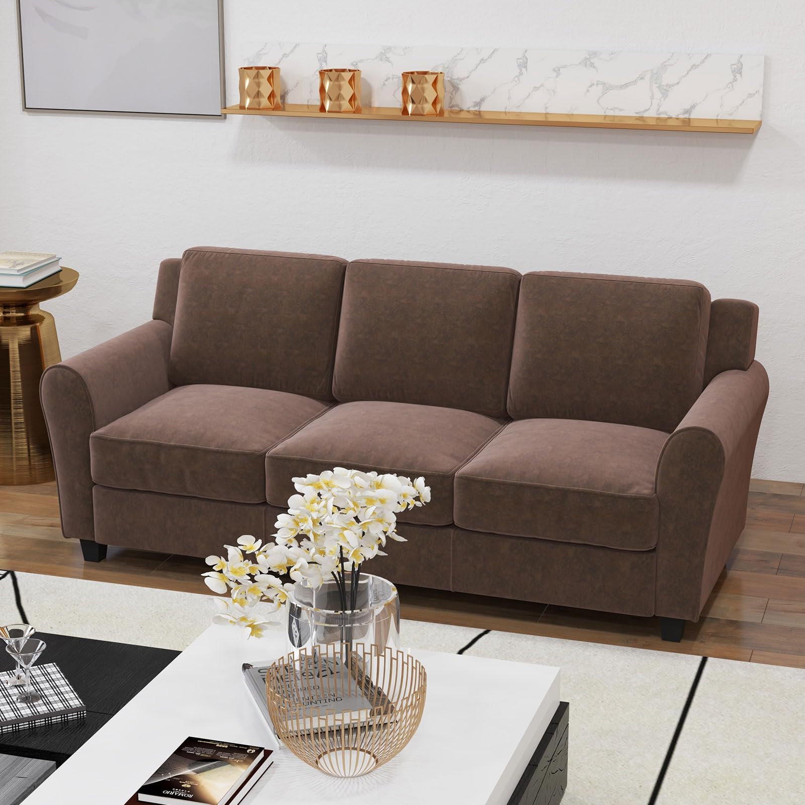 Bonzy Home 80.7" Sofa, 3 Seater Sofa Couch for Living Room, Modern Couch with Thick Cushion for Apartment Office, Brown