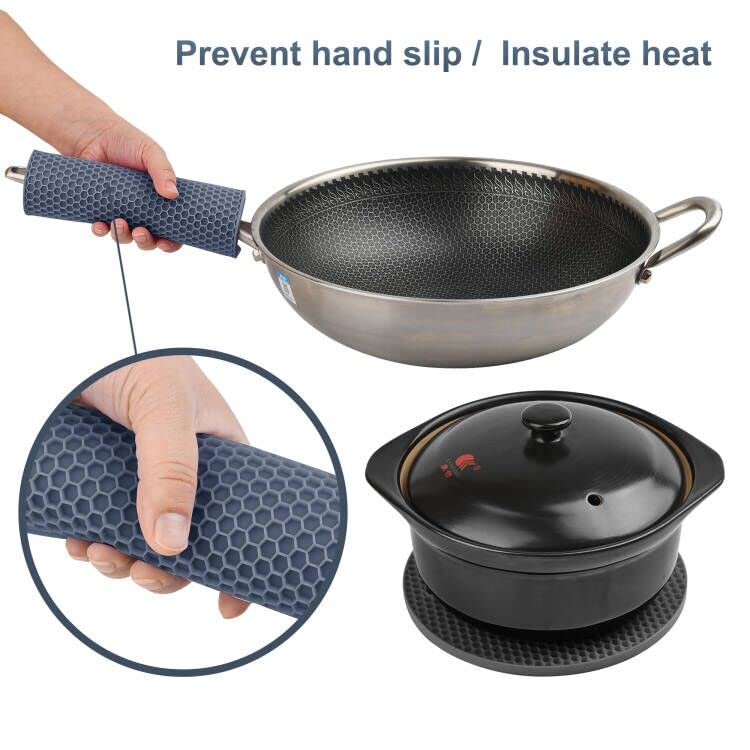 Hotsyang Silicone Trivets Mats Set,Silicone Hot Pads and Trivets, Silicone Trivets for Hot Dishes,Hot pots and Pans,Black Silicone Hot Pads for Kitchen Table,Square Silicone Trivets Mats Set of 4 Pcs