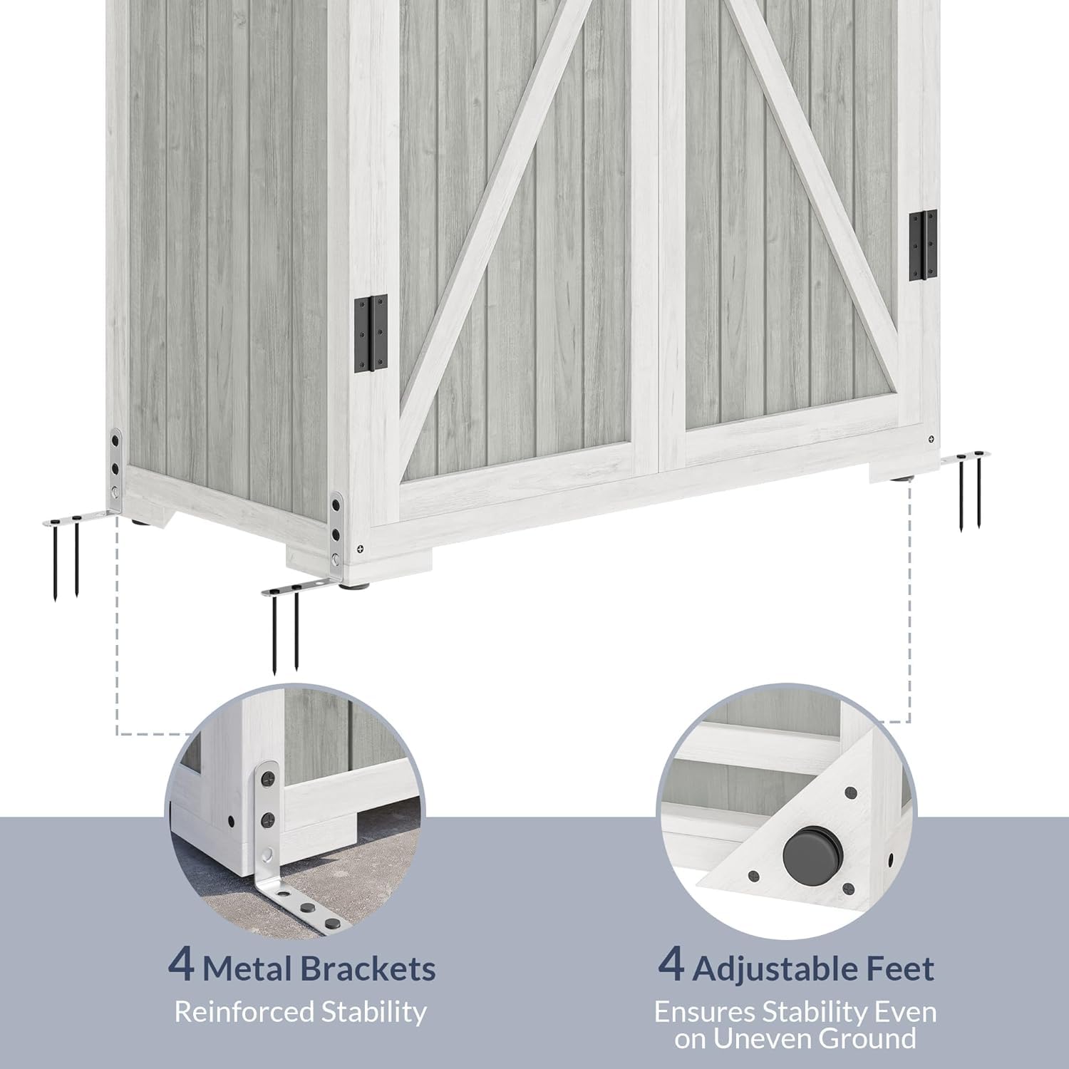 BELLEZE Outdoor Storage Cabinet with 4 Removeable Shelves, Wooden Garden Tall Storage Shed Lockable Tool Storage Cabinet with Waterproof Roof, Outside Tool Shed for Patio Lawn Yard Backyard - Gray