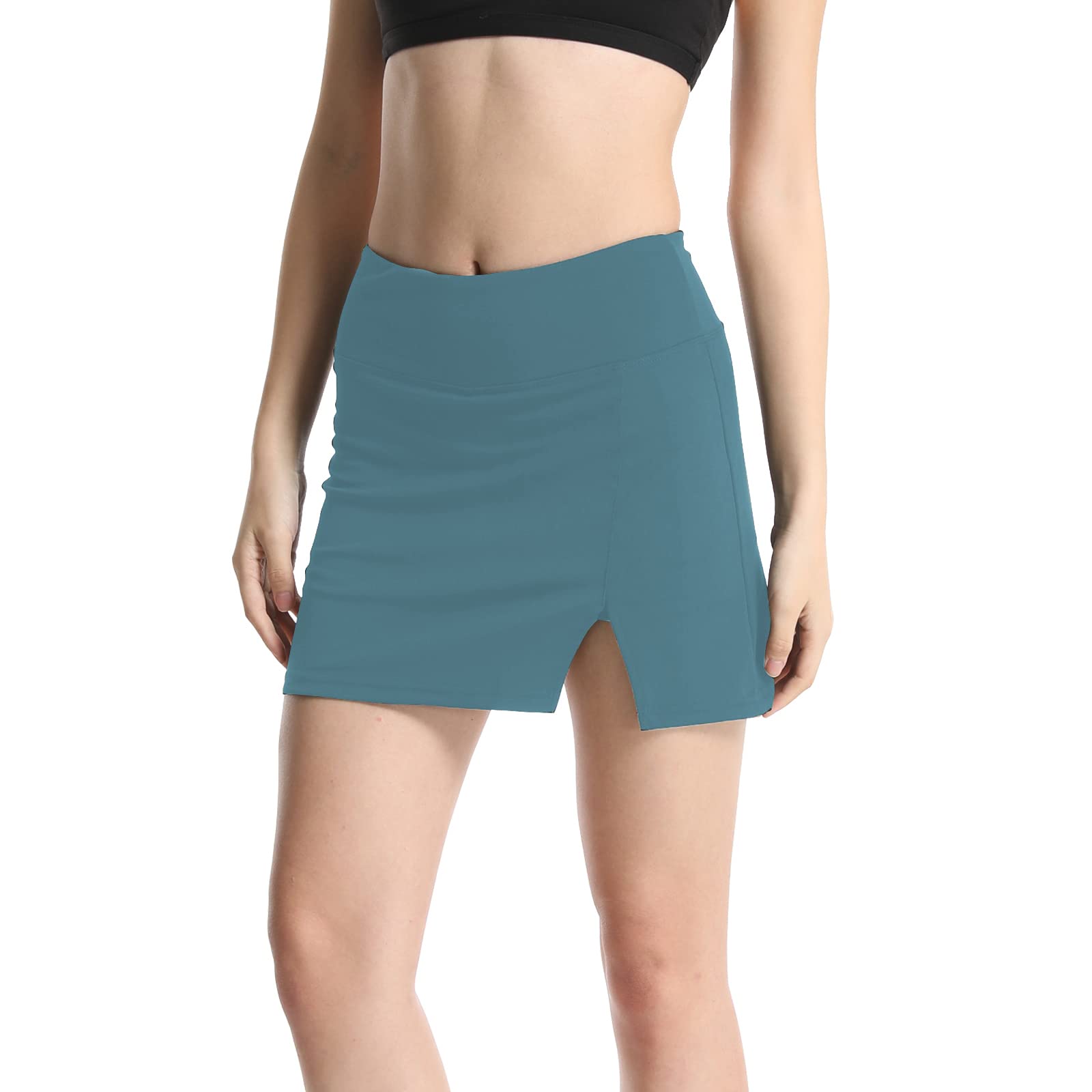 Baihetu Tennis Skirts for Women Mini Skirt with Shorts Golf Skorts Skirts with Pockets Blue M