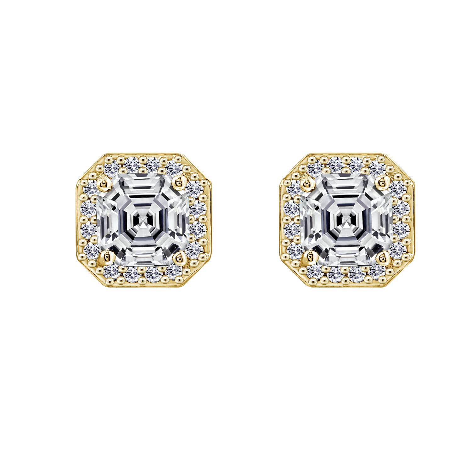 Amazon Collection Yellow Gold Plated Sterling Silver Halo Earrings set with Asscher Cut Infinite Elements Cubic Zirconia (1 cttw)