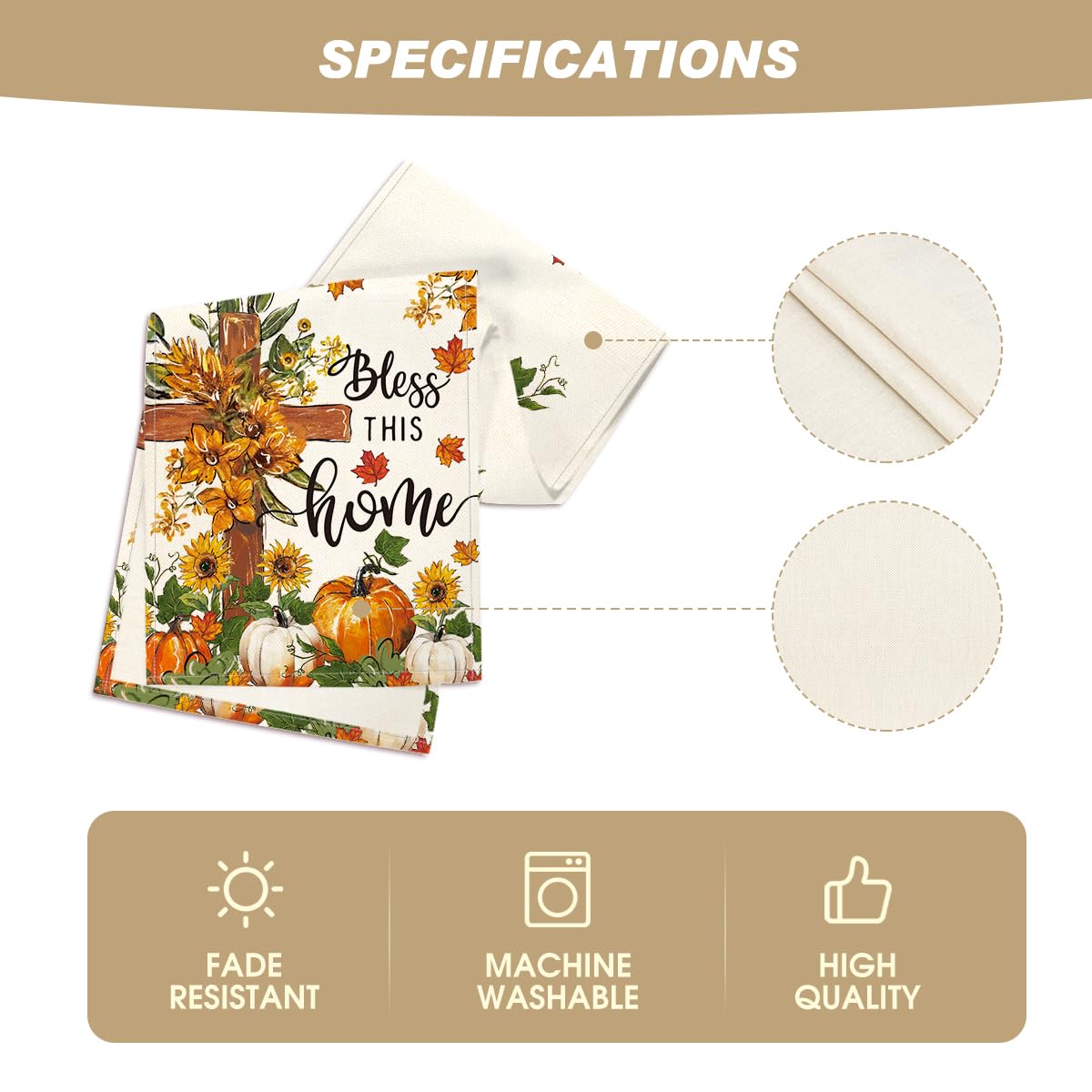 Artoid Mode Cross Pumpkins Fall Table Runner, Bless This Home Seasonal Autumn Kitchen Dining Table Decoration for Home Party Decor 13x72 Inch