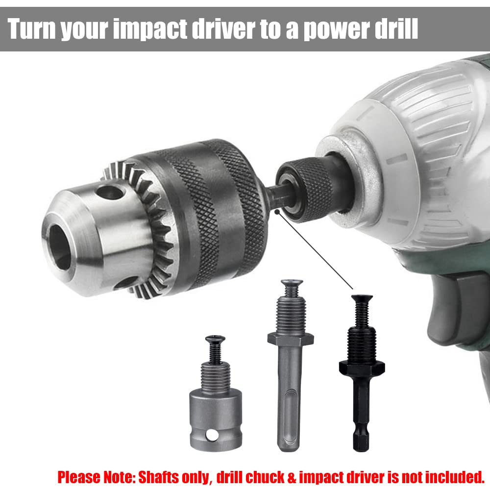 Yakamoz 3Pcs 1/2-20 UNF Mount Thread Drill Chuck Shank Adapter Set, SDS-Plus Shank for Rotary Hammer Drill | 1/4" Hex Shank for Impact Driver | 1/2" Drive Female Adapter for Air Impact Wrench