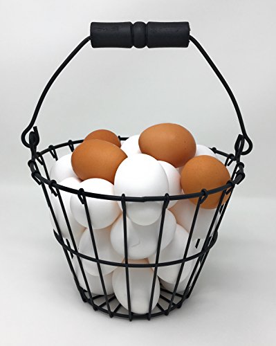 Wire Egg Basket, Round with Wood Handle, Black by EggBaskets