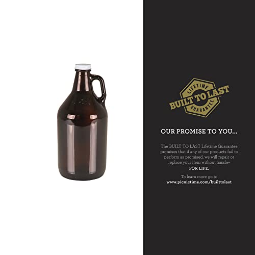 LEGACY - a Picnic Time brand, Amber Glass Growler Jug with Handle and Steel Twist Off Lid, 64-Ounce