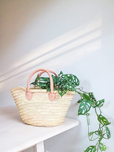French Market Basket Bag | Handmade Moroccan Seagrass Baskets - Small (14x7) | Wicker Basket for Beach, Laundry, Toy, Blanket, Storage, Baby, or Picnic