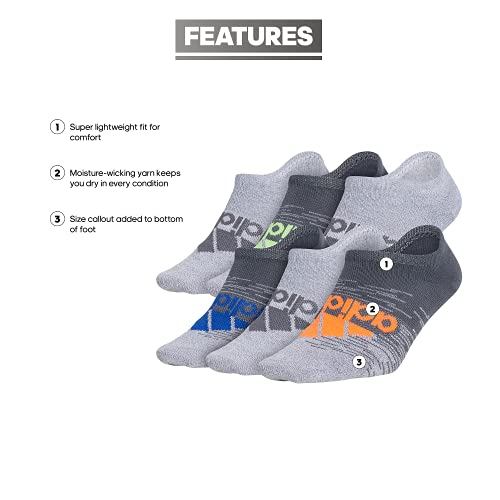 adidas Kids-Boy's/Girl's Superlite No Show Socks (6-Pair), Onix Grey/Grey/Signal Orange, Medium