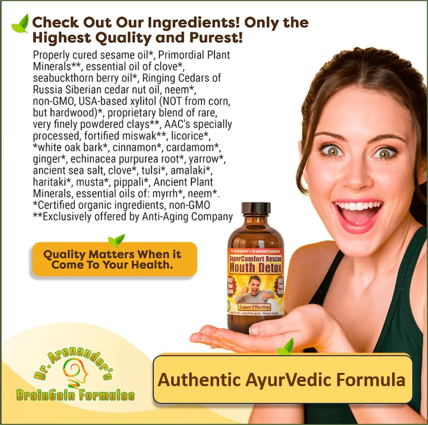 Gum Disease Help! Gum Recession Help! -Organic Mouth Detox & Oil Pulling - AyurVeda Formula - Helps Toothaches, Gingivitis, Pain, Root Canal, Bleeding, Sensitivity, Inflammation