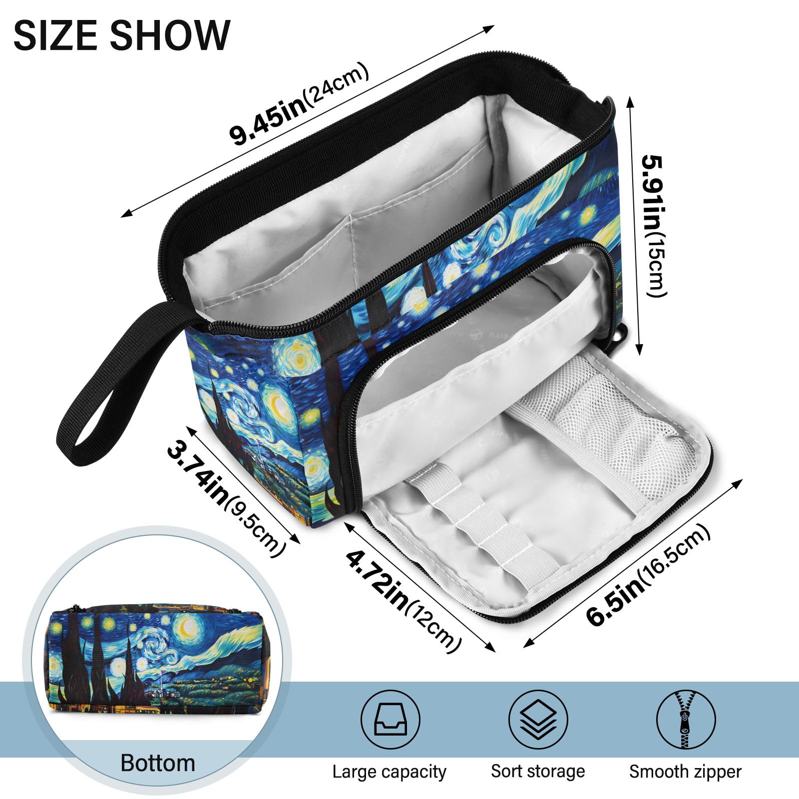 Big Capacity Pencil Case, Van Gogh Starry Sky Pen Bag Pouch Holder Stationery Bag School College Office Organizer for Teen Adults Student