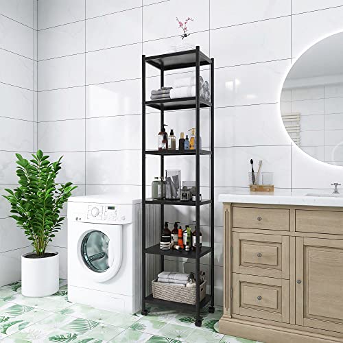 ZIGAMA 6-Tier Metal Rolling Cart Organizer with Wheels ,Adjustable Heavy Duty Free Standing Baker's Rack for Kitchens,Storage Tower for Pantry Laundry Bathroom Narrow Places
