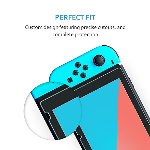 Nintendo Switch Screen Protector, TJS [Tempered Glass] [2-Piece] [Works While Docking] - 0.3mm Thickness/Bubble Free/Ultra Clear/9H Hardness/Anti-Scratch/Shatterproof/Anti-Fingerprint (Clear)