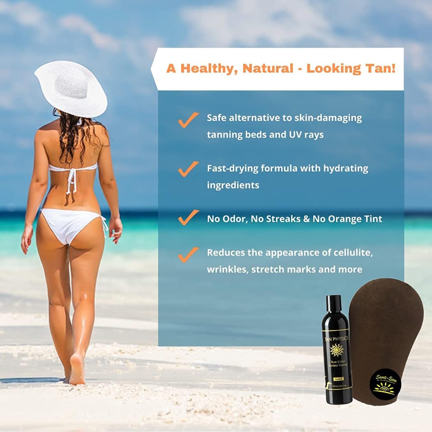 Tan Physics Self Tanner, 8 Fl oz with Tanning Mitt - Tan Physics True Color Sunless Tanner - Tan Physics Sunless Tanner - Self Tanners Best sellers - Fake Tan, Quick Tan & Sunless Tan