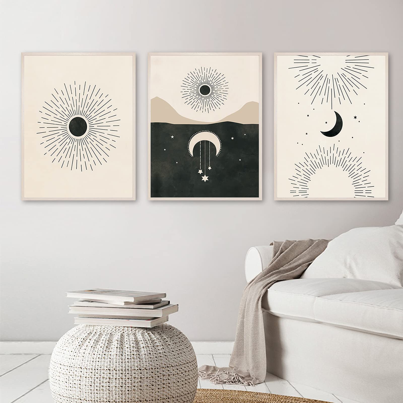 Abstract Line Wall Art Print Moons Celestial Line Art Boho Sun Moon Stars Canvas Wall Art Abstract Line Art Poster Minimalist Wall Art Prints Poster Wall Picture for Living Room Decor No Frame