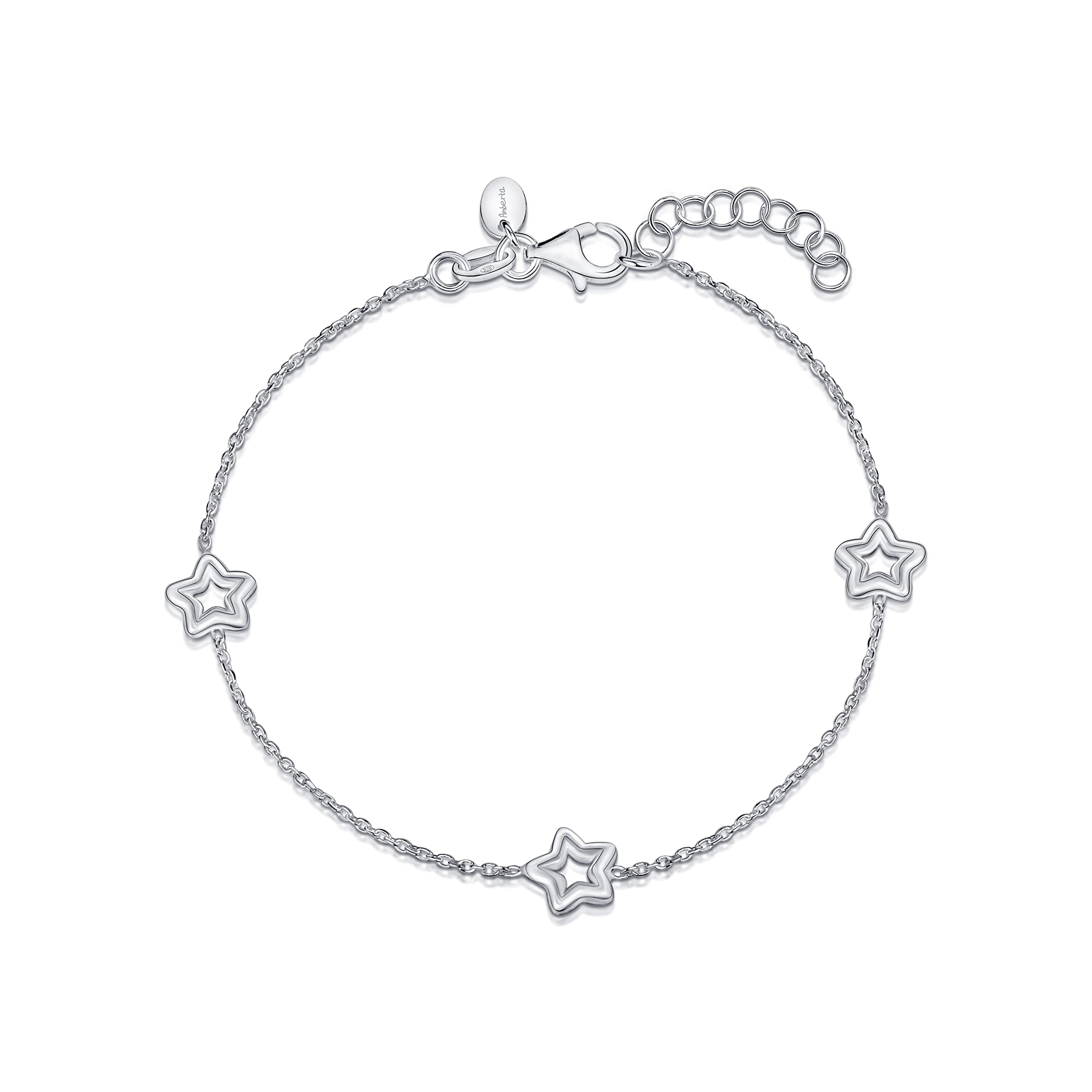 Amberta Women 925 Sterling Silver Celestial Bracelets: Star Silhouettes Bracelet