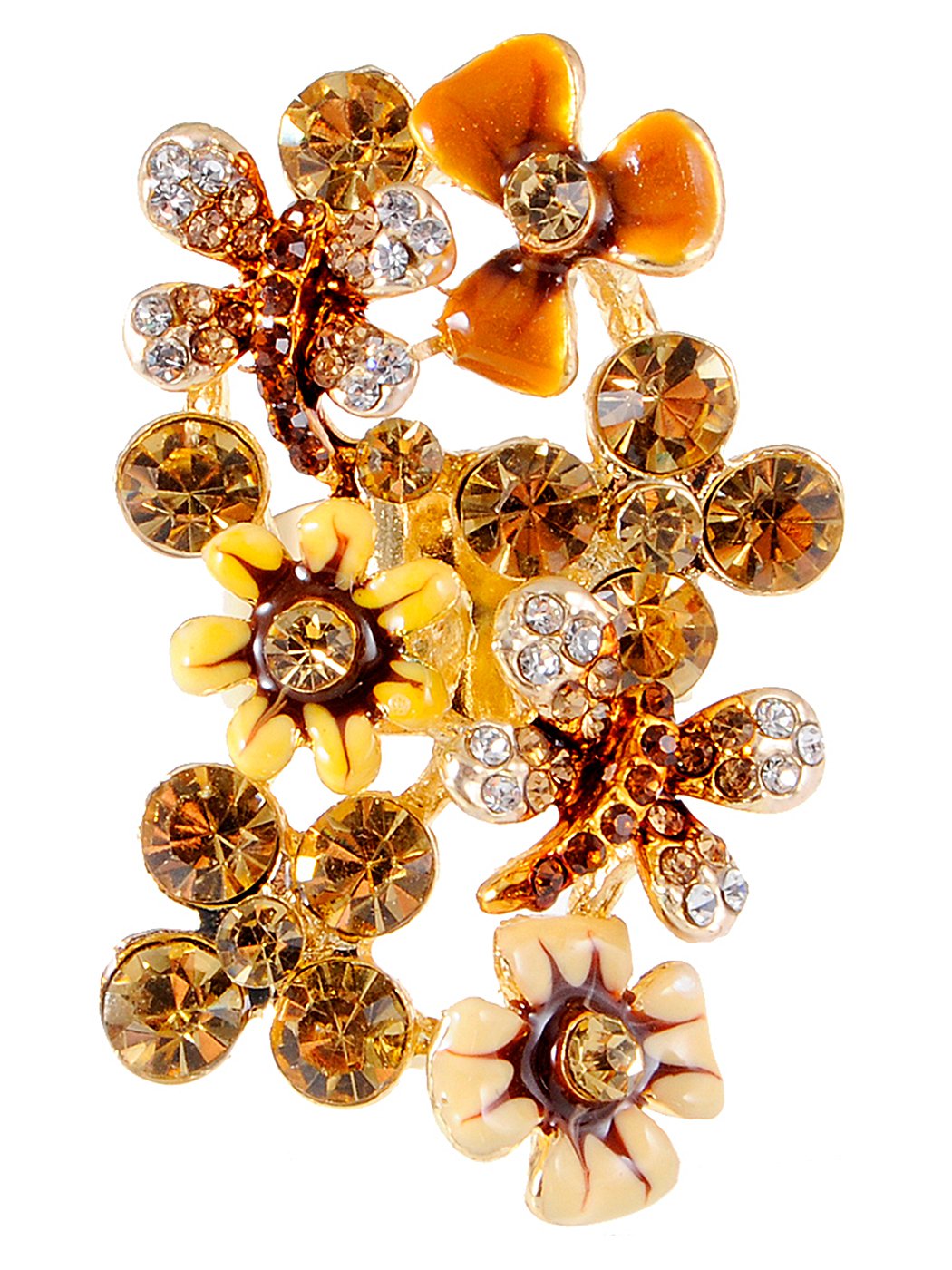 Alilang Brilliant Elegant Topaz Crystal Rhinestone Floral Flower Adjustable Ring