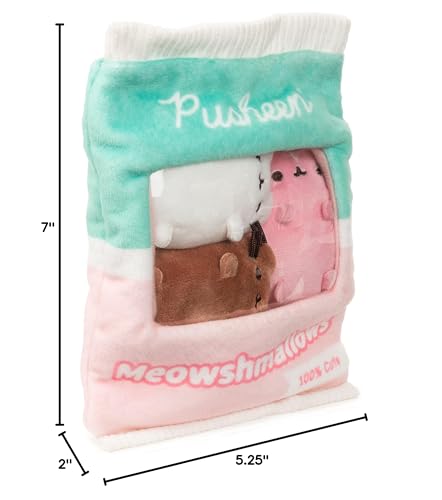 GUND Pusheen Meowshmallows Bag of Treats with Removable Mini Plush, Stuffed Animals for Ages 8 and Up, Pink/Green, 7.5”