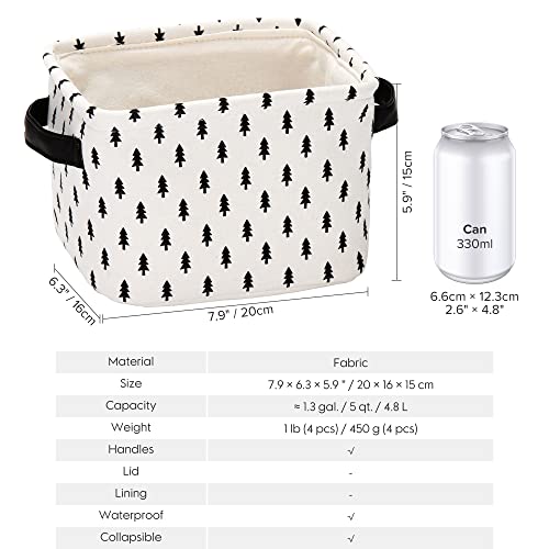 Sea Team Collapsible Small Canvas Fabric Storage Basket with Handles, Square Mini Storage Box, Cube, Foldable Shelf Basket, Closet, Desk Organizer for Nursery, Home, Office (Set of 4) (Small, Black)