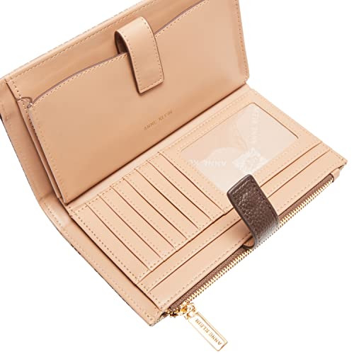 Anne Klein AK Wallet w/Wrist Strap, Cream-Brown w/Espresso