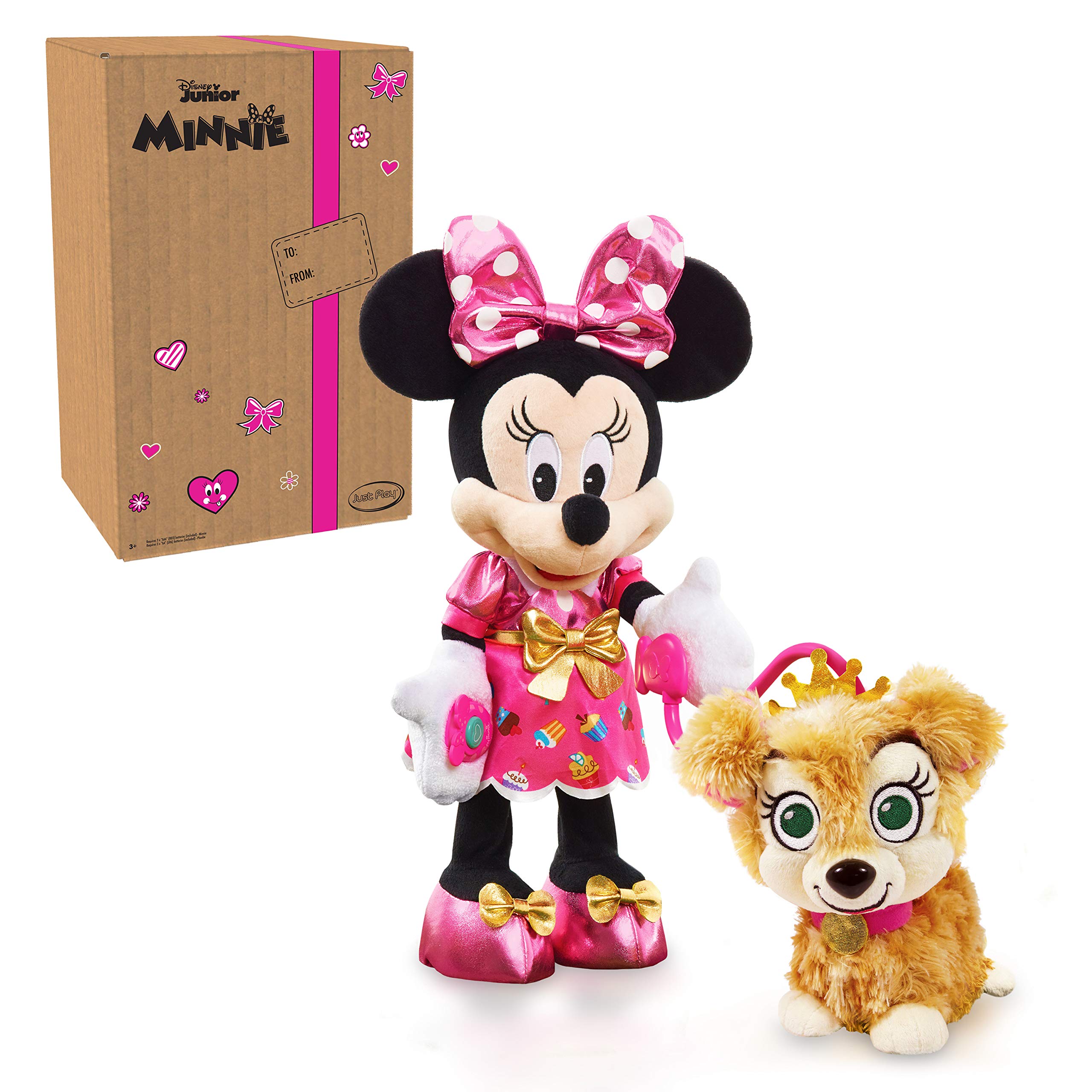 Disney Junior Minnie Mouse Party & Play Pup Feature Plush, Officially Licensed Kids Toys for Ages 3 Up by Just Play