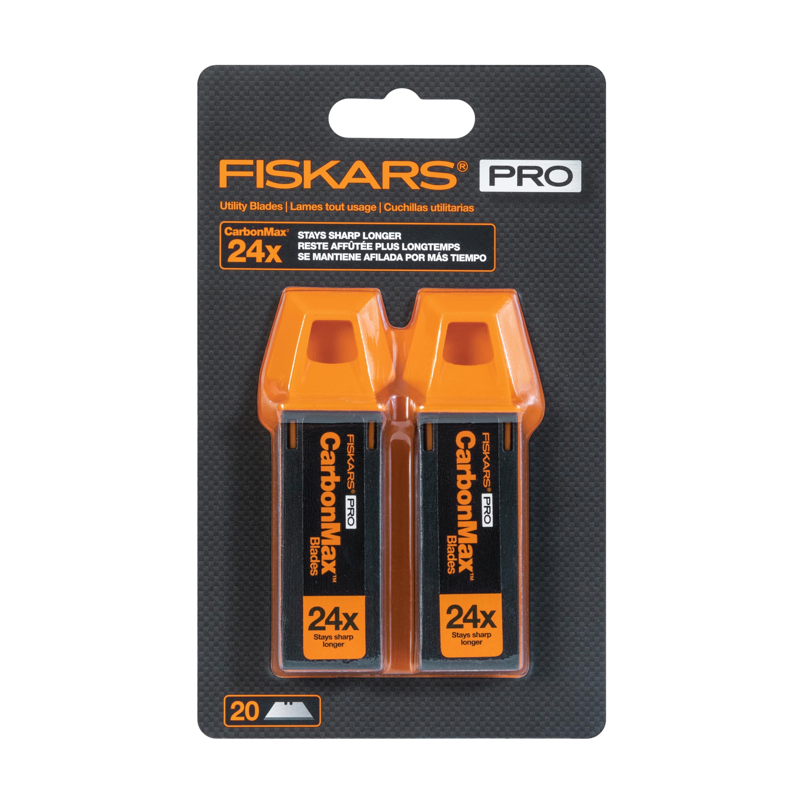 Fiskars Pro CarbonMax Utility Knife Blades, Replacement Blades made with Carbon Steel, 3/4 Inches, Pack of 20 Blades