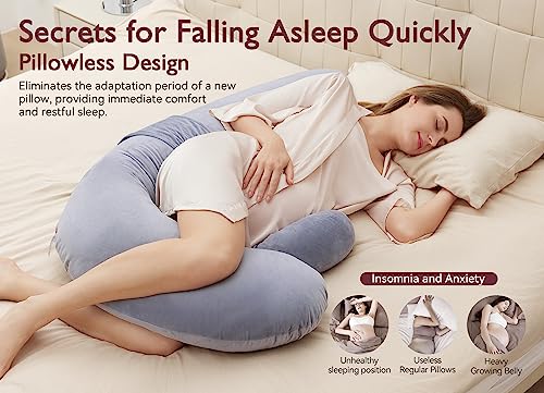 Momcozy Pregnancy Pillows, Original F Shaped Maternity Pillow for Pregnant Women with Adjustable Wedge Pillow, Full Body Support Pregnancy Pillows for Side Sleeping with Velvet Cover, Grey