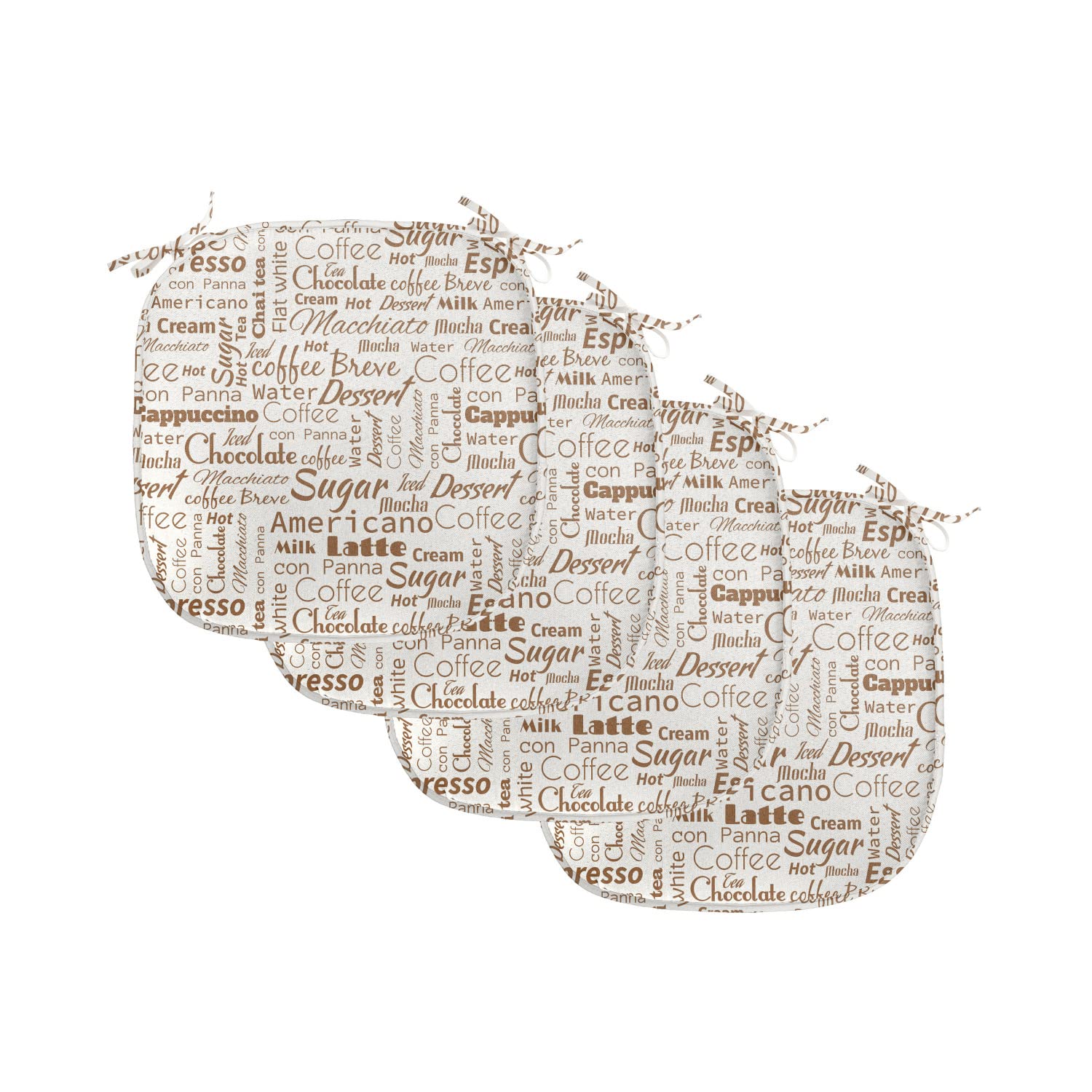 Ambesonne Modern Chair Seating Cushion Set of 4, Coffee Themed Words Macchiato Mocha Americano Breve Dessert Graphic, Anti-Slip Seat Padding for Kitchen & Patio, 16"x16", Umber and Cream
