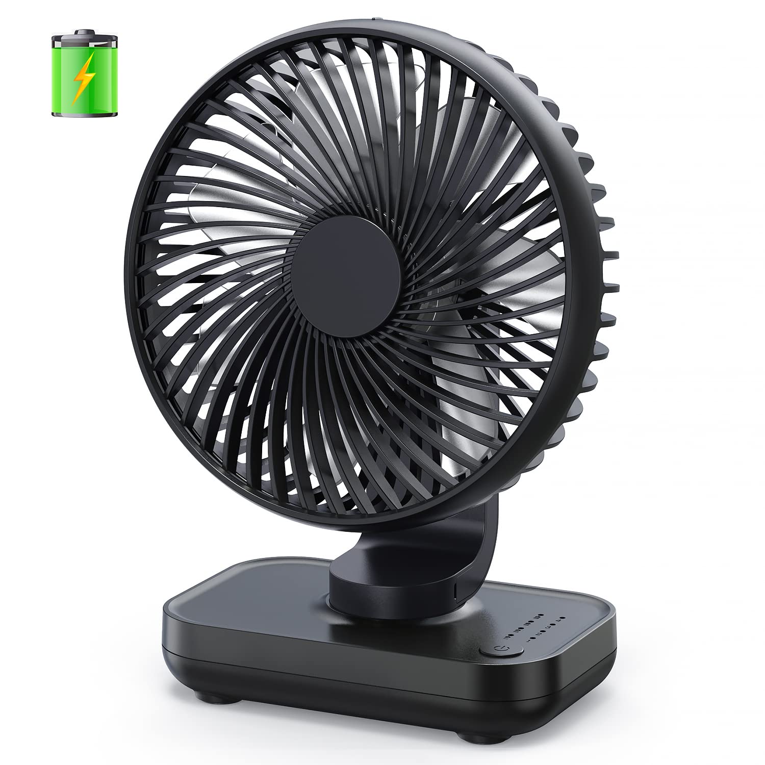 Aluan Small Desk Fan, Quiet Portable Fan, Rechargeable Battery Operated Personal Fan for Home Office Bedroom Desktop Table, 4 Speeds, Black