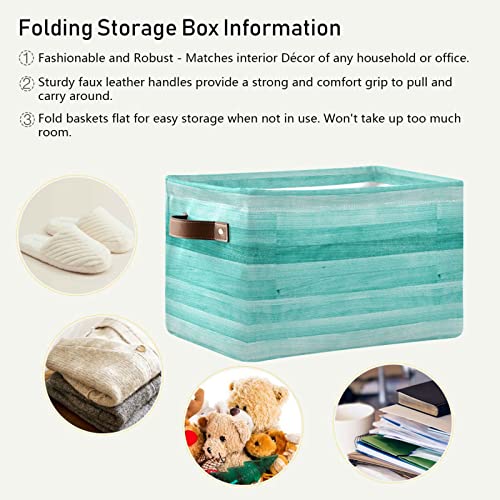ALAZA Teal Turquoise Green Wood Large Storage Basket with Handles Foldable Decorative 1 Pack Storage Bin Box for Organizing Living Room Shelves Office Closet Clothes