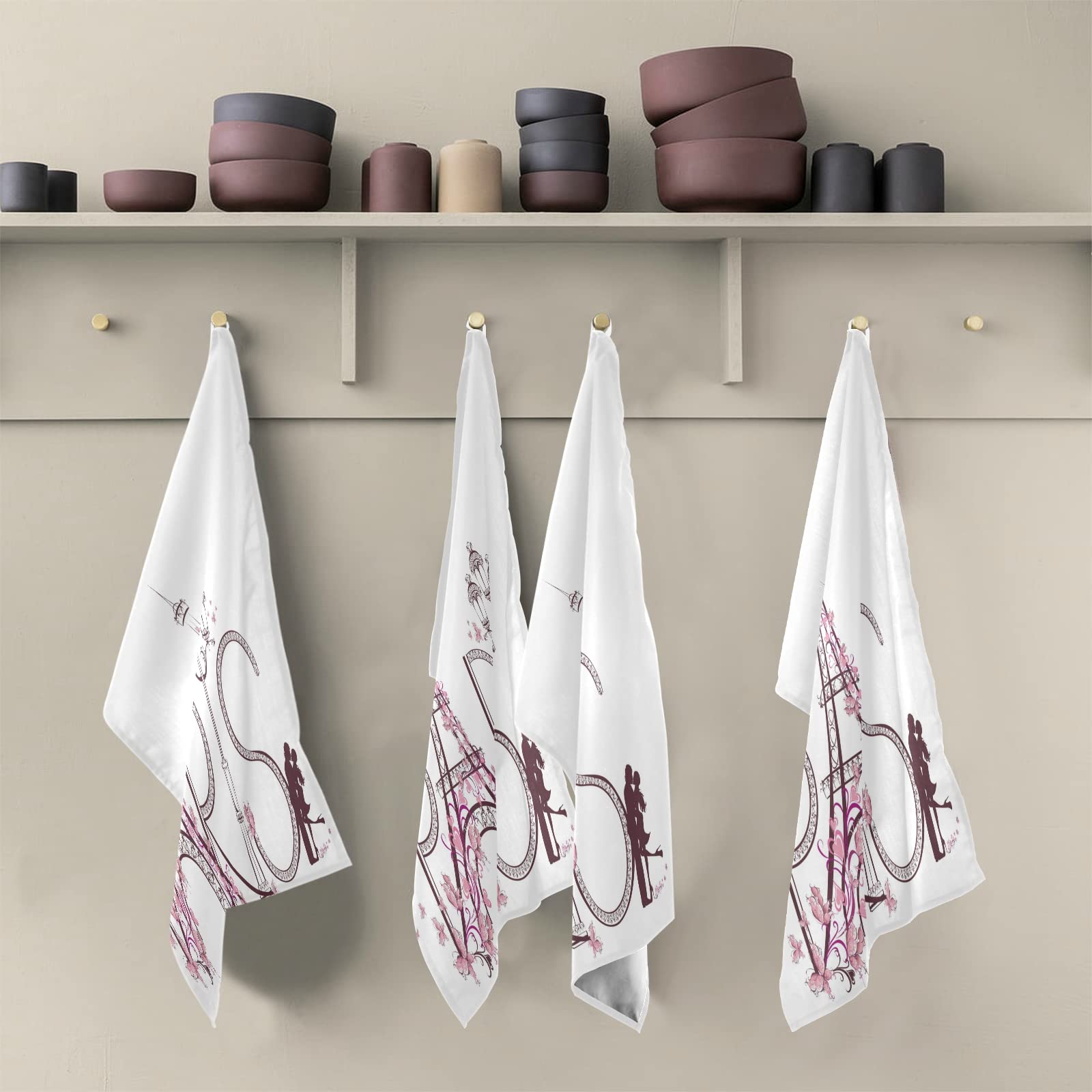 ALAZA Tower Eiffel Paris France Valentine's Day Kitchen Towels Dish Bar Tea Towel Dishcloths 1 Pack Super Absorbent Soft 18 x 28 inches