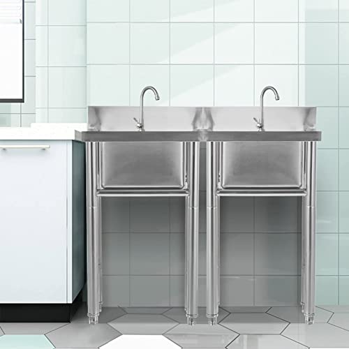 ALEEJA Freestanding Sink Set, Single Bowl Stainless Steel Prep Utility Kitchen Sink with Faucet, Hand Basin for Restaurant, Laundry, Garage, Workstation