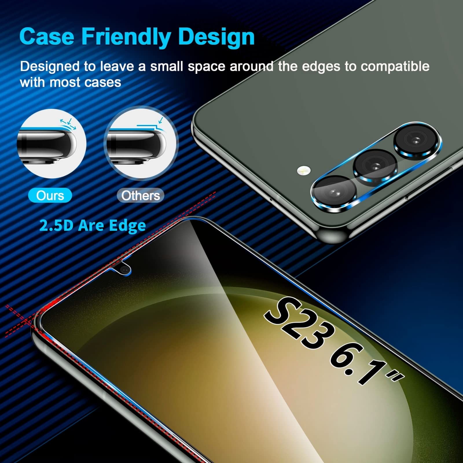 Arshek [4+3 Pack] for Samsung Galaxy S23 Glass Screen Protector, 9H Tempered Glass, Ultrasonic Fingerprint Compatible, HD Clear Case Friendly for Samsung S23 Screen Protector 5G
