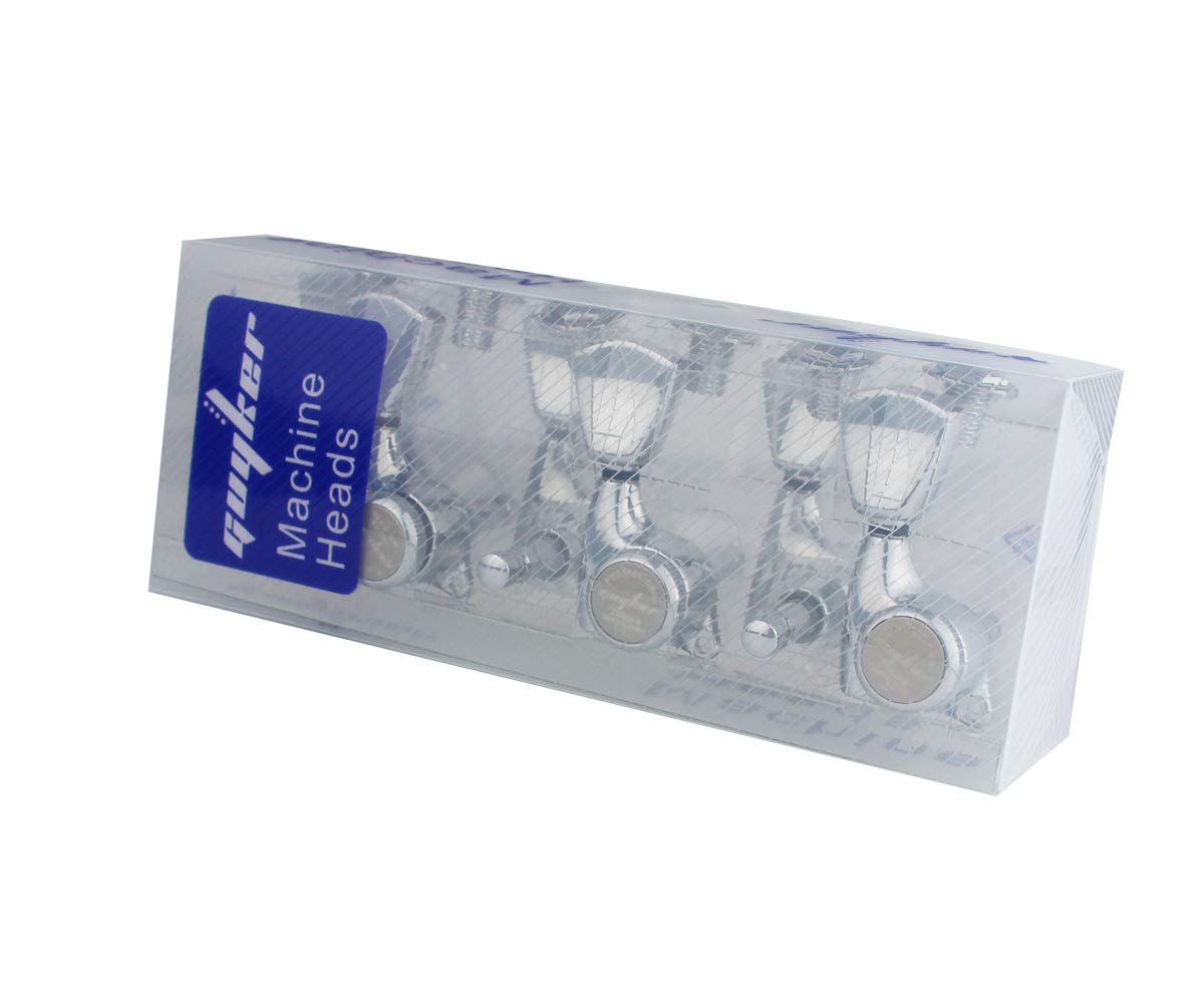 Guyker 6Pcs Guitar Locking Tuners (3L + 3R Handed) – 1:21 Lock String Sealed Tuning Key Pegs Machine Heads with Keystone Knob Replacement for LP, SG, TL Style Electric or Acoustic Guitars – Chrome