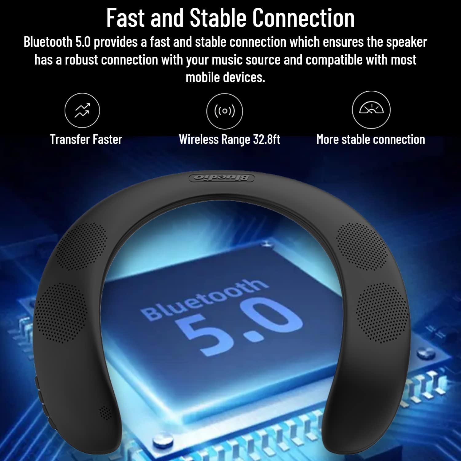arVin Wireless Audio Transmitter & Neck Wearable Speaker, BT5.1, Compatible with PS5, Supports FM Radio, MicroSD Card