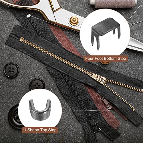 uxcell #5 Zipper Slider Retainers Kit, 200Pcs Top Stoppers & 100Pcs Bottom Stops for Bags Coats Jackets Closed-end Zippers Replacing, Metallic Black