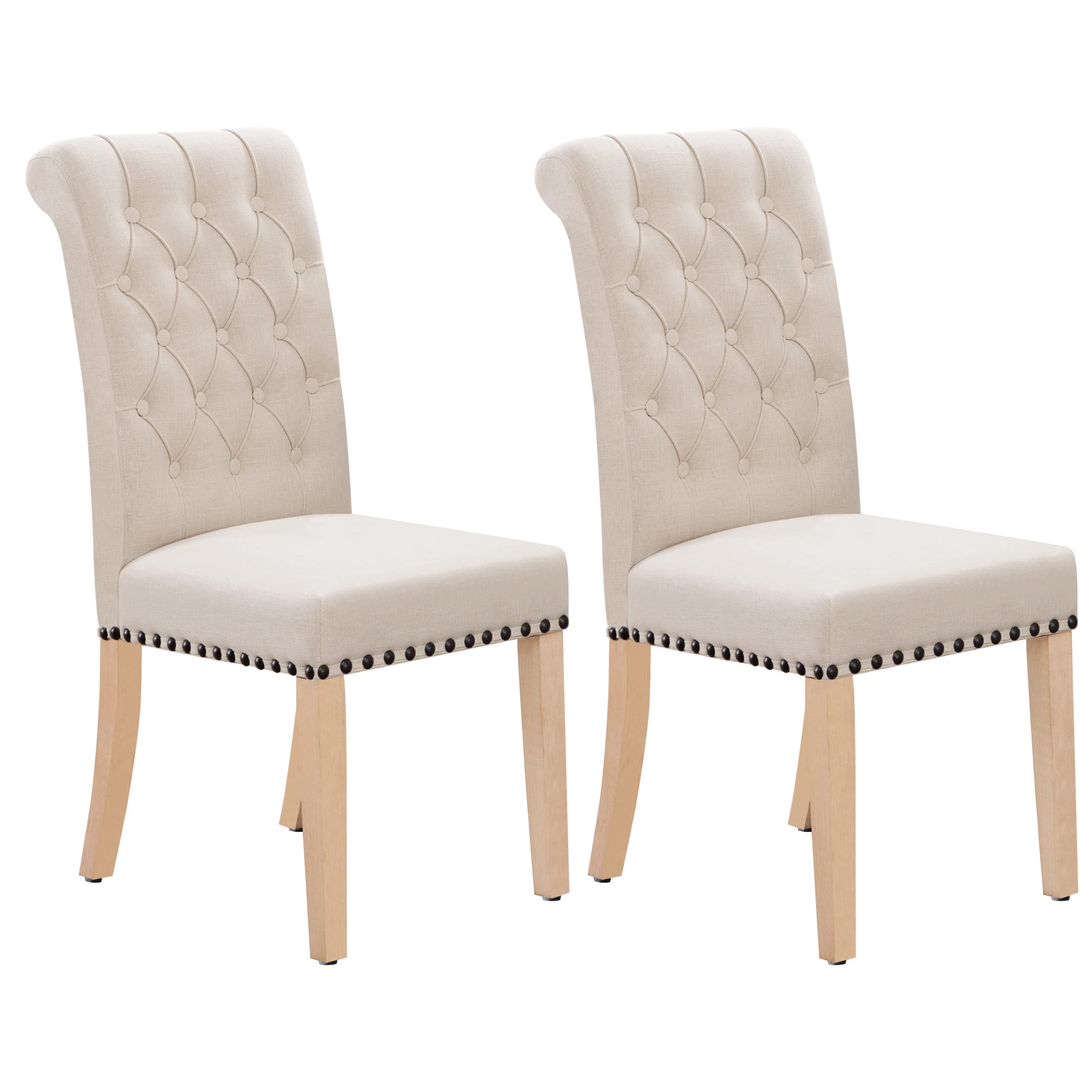 adochr Accent Chairs Set of 2, Upholstered Dining Chair, Parson Chairs Kitchen Room Chairs Fabric Tufted Dining Chairs, Light Grey
