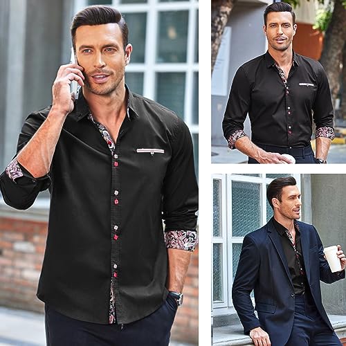 Coofandy Mens Fashion Slim Fit Dress Shirt Casual Shirt,01-black,Medium