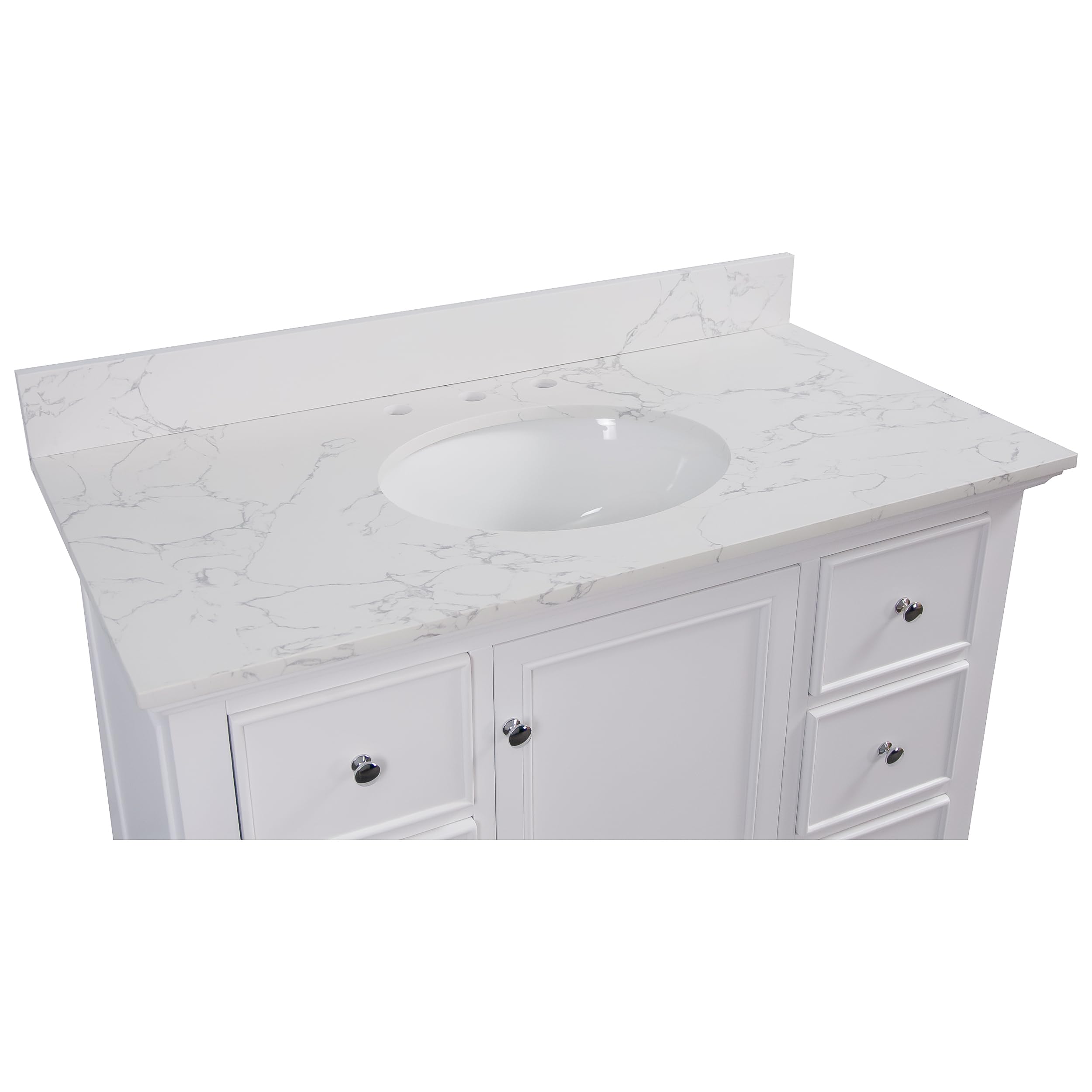 Bella 42-inch Bathroom Vanity (Engineered Marble/White): Includes White Cabinet with Engineered Marble Countertop and White Ceramic Sink