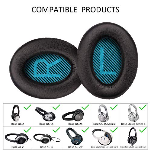 Replacement Ear Pad Cushion Memory Foam Ear Cup Repair for Bose Headphones Quiet Comfort 2 Qc2, Qc15, 25 Qc25, Ae2, Ae2I, Ae2W Headphone (Black 2)