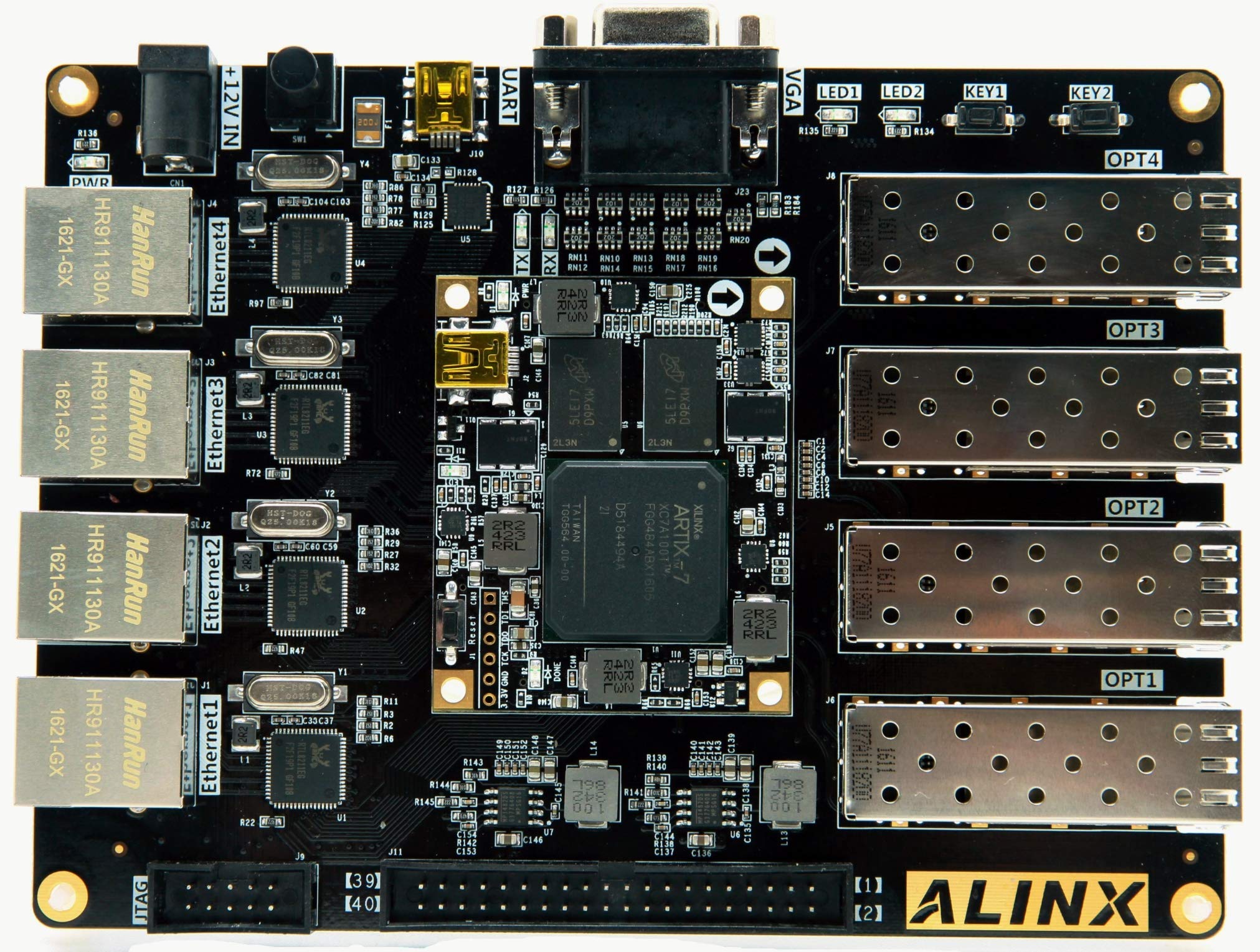 ALINX Brand XILINX A7 FPGA Development Board Artix-7 XC7A100T 4 Ethernet 4 SFP RS232 VGA fpga Evaluation kit (FPGA Board + Platform Cable USB + AD Module)